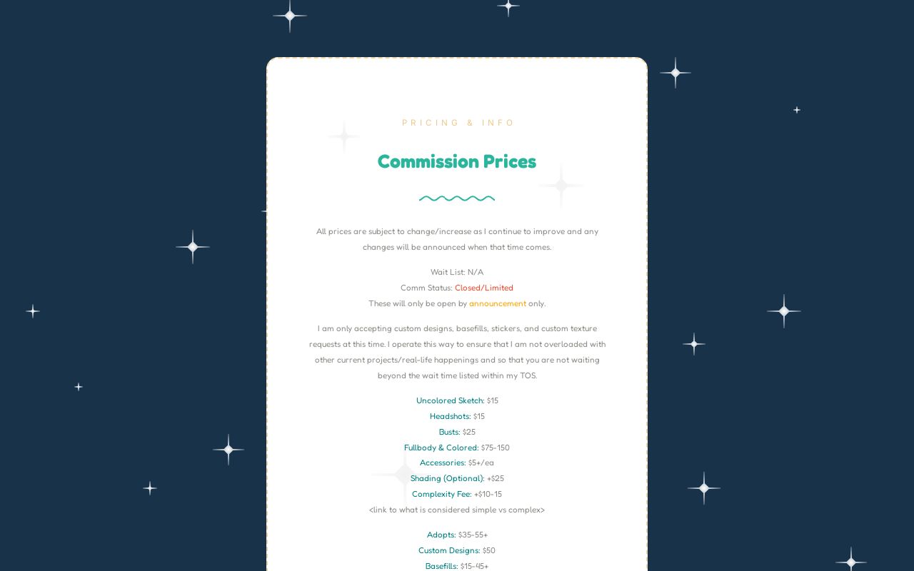 Comm Pricing | Tilanook